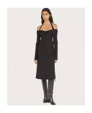 FERRAGAMO Off-shoulder Long-sleeved Midi Dress