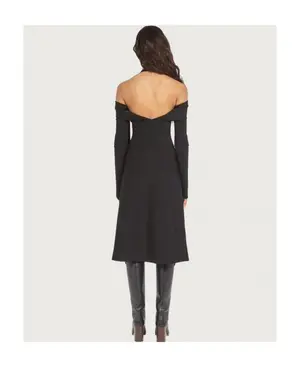 FERRAGAMO Off-shoulder Long-sleeved Midi Dress