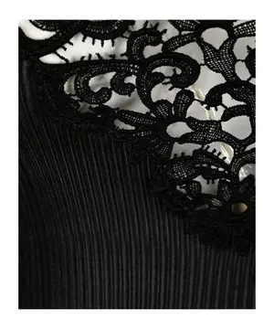 Saint Laurent Guipure Ribbed Silk Tank Top - Black