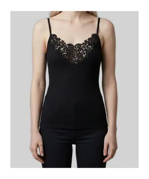 Saint Laurent Guipure Ribbed Silk Tank Top - Black