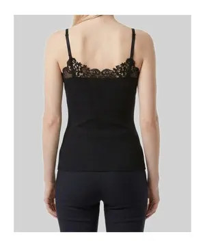 Saint Laurent Guipure Ribbed Silk Tank Top - Black