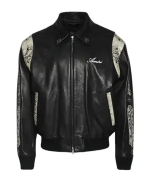 Amiri Printed Zip-up Leather Jacket - Black