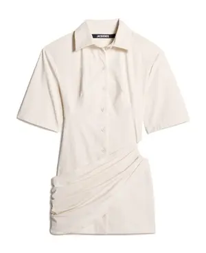 Jacquemus Camisa Draped Mini Shirt Dress - White
