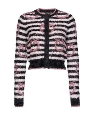 Pinko Logo-print Striped Cardigan - Black