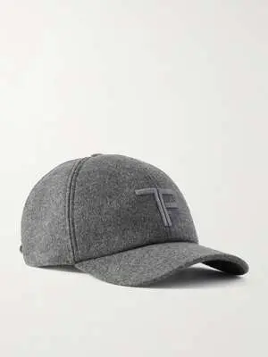 TOM FORD Leather-trimmed Logo-embroidered Cashmere Baseball Cap - Gray