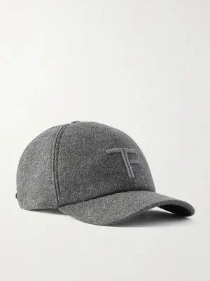 TOM FORD Leather-trimmed Logo-embroidered Cashmere Baseball Cap - Gray