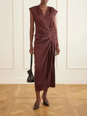 Proenza Schouler Bettina Gathered Linen-blend Midi Dress - Brown