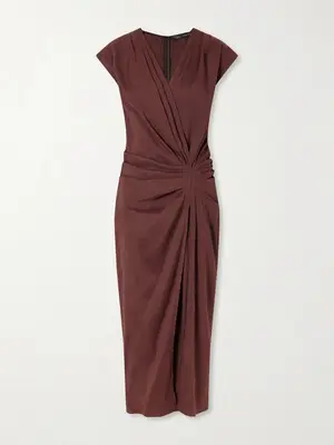Proenza Schouler Bettina Gathered Linen-blend Midi Dress - Brown