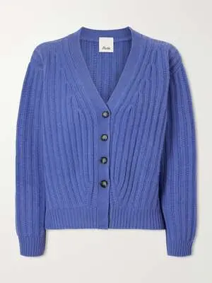 ALLUDE Ribbed Cashmere Cardigan - Blue