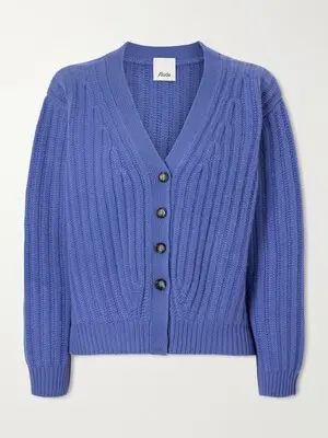 ALLUDE Ribbed Cashmere Cardigan - Blue