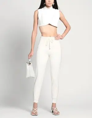 KANGRA Ivory Wool Knit Tapered Drawstring Waist Pants