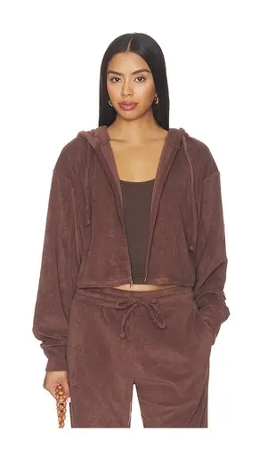 Year Of Ours Terry Classic Zip Up Sweatshirt In Chocolate - Chocolate Brown
