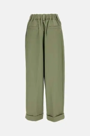 Marni Wide-leg Cotton Canvas Pants With Double Pleats - Verde