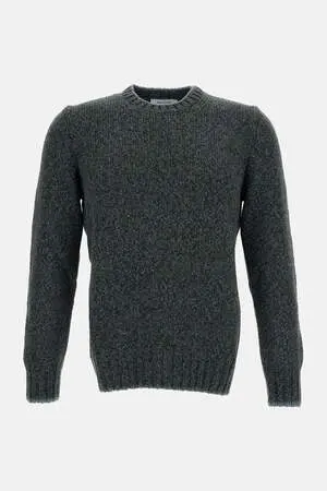 GRAN SASSO Wool Herringbone Crew Neck Sweater - Green
