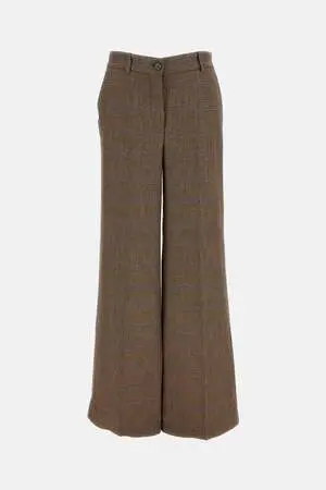 PAROSH Wide-leg Wool-blend Pants With Pied-de-poule Pattern - Multicolor