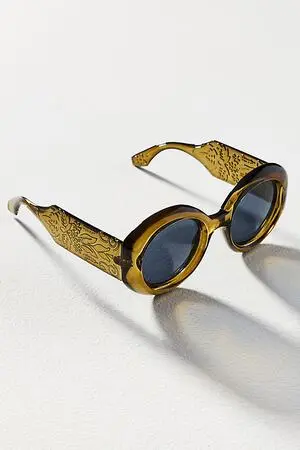 I-SEA Oval Floral Engraved Sunglasses - Moss