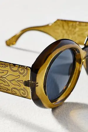 I-SEA Oval Floral Engraved Sunglasses - Moss