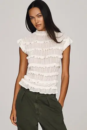 Anthropologie Layered Ruffle Top Egret