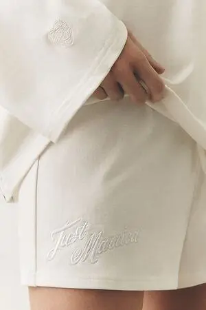 Anthropologie Bridemerch Just Married Embroidered Cotton Shorts