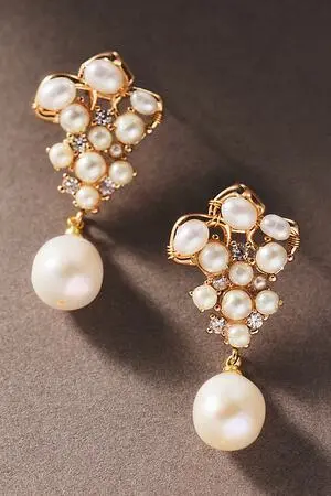 Anthropologie Clustered Pearl Crystal Earrgs - Gold