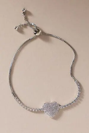 Anthropologie All My Love Sparkle Heart Bracelet - Silver