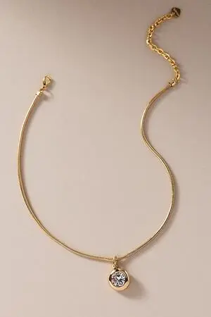 Anthropologie Crystal Bezel Pendant Necklace - Gold