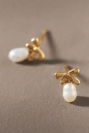 Anthropologie Dainty Pearl Bow Earrings