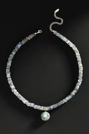 Anthropologie Beaded Crystal Necklace - Dark Grey