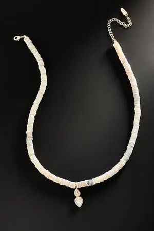 Anthropologie Demi-fe Beaded Crystal Necklace - Light Grey