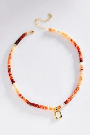 Anthropologie Demi-fe Beaded Crystal Necklace - Red Pattern