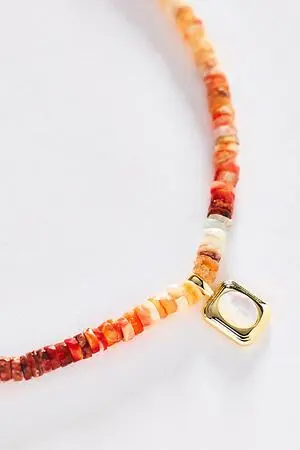 Anthropologie Demi-fe Beaded Crystal Necklace - Red Pattern