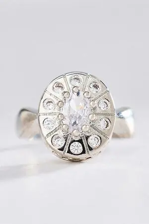Anthropologie Crystal Cocktail Signet Ring - Silver