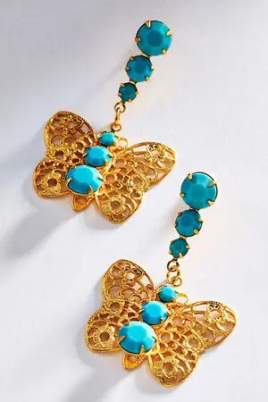 THE PINK REEF Filagree Butterfly Drop Earrgs - Turquoise