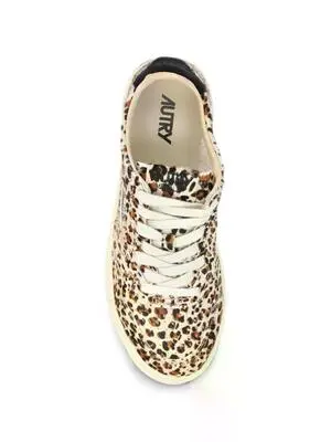 AUTRY Medalist Leopard-print Pony-hair Lace-up Sneakers - Brown