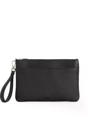 Dolce & Gabbana Calfskin Toiletry Bag With Embossed Dg Logo - Black
