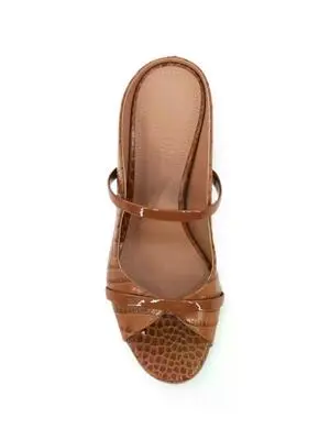 MALONE SOULIERS Croc-effect Patent Leather Block Heel Sandals