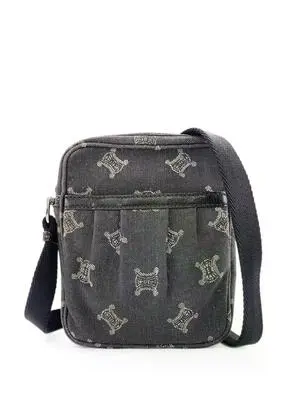 Celine Macadam Pattern Denim Shoulder Bag - Black