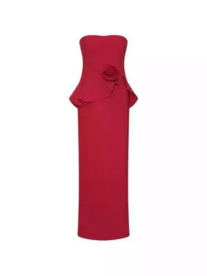 ROTATE BY BIRGER CHRISTENSEN Strapless Maxi Dress With Flower Detail - Red