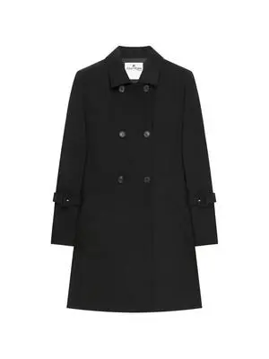 COURREGES Double-breasted Embroidered-logo Coat - Black