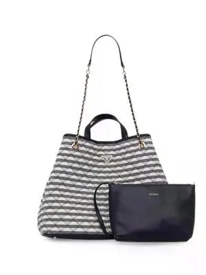 Guess Giully Striped Diamond-quilted Tote Bag - White