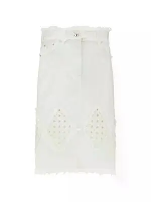 FERRAGAMO Denim Pencil Skirt With Frayed Edges And Diamond Embroidery