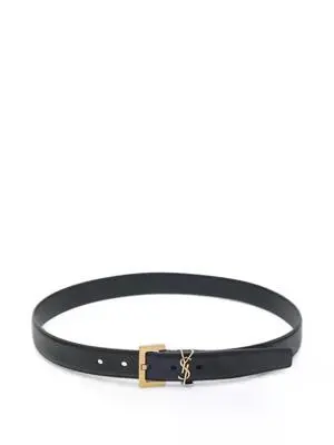 Saint Laurent Cassandre Logo Leather Belt - Black