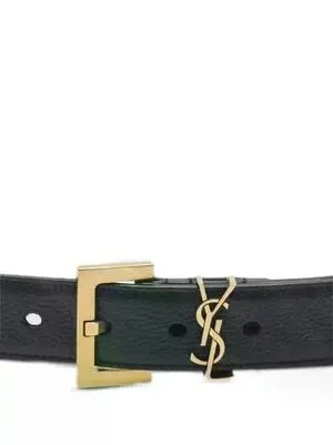 Saint Laurent Cassandre Logo Leather Belt - Black