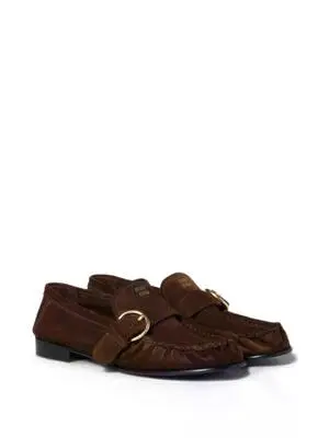 Miu Miu Suede Loafers With Buckle - Brown