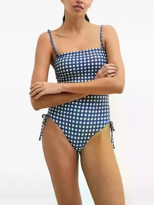 Marc O'polo Gingham-check Ruched-side Swimsuit - Blue