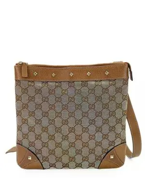 Gucci 2000s Gg Canvas Studded Shoulder Bag - Brown