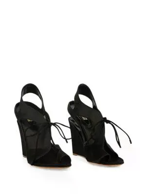 Balenciaga Satin Lace-up Wedge Sandals
