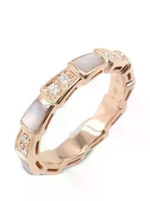 BVLGARI 18k Rose Gold Diamond And Mother Of Pearl Serpenti Ring - Pink