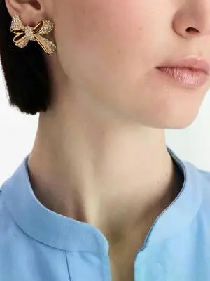 Oscar De La Renta Bow Crystal-embellished Earrings - Gold