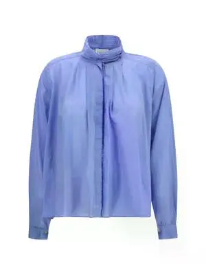 FORTE_FORTE Pleated High-neck Blouse - Blue